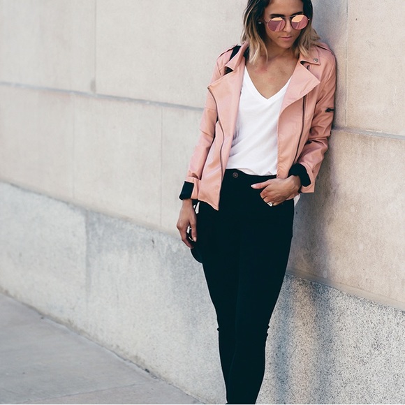 Jackets & Coats | Blush Pink Faux Leather Jacket Blazer Zip Front ...